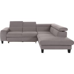 Ecksofa COTTA "Morven L-Form", grau, B:249cm H:75cm T:207cm, Microfaser PRIMABELLE (100% Polyester);Flachgewebe (100% Polyester);Samtvelours (100% Polyester), Sofas, Ecksofa, wahlweise mit Bettfunktion, Bettkasten & Wireless-Charger