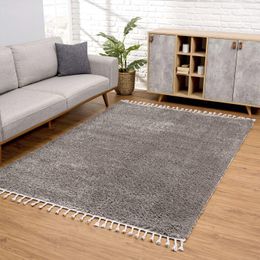 Hochflor-Teppich Carpet City "Pulpy 100" Gr. 7, grau, B:240cm H:30mm L:340cm, Kunstfaser, Teppiche, Fransenteppich, L&auml;ufer, weich, mit Fransen, uni, viele Gr&ouml;&szlig;en, Wohnzimmer, Schafzimmer