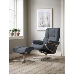 Fu&szlig;hocker stressless "Mayfair", blau (atlantic blau batick), B:55cm H:41cm T:39cm, Leder BATICK: BATICK ist ein leicht korrigiertes, durchgef&auml;rbtes und genarbtes M&ouml;belleder, bei dem die meisten Unebenheiten und Spuren in der Regel entfernt wurden., Hocker, Fu&szlig;hocker, mit Cross Base, Gr&ouml;&szlig;e S, M & L, Holzakzent Wenge