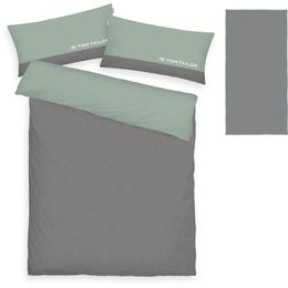 Bettw&auml;sche Tom Tailor HOME "Henry", jade, grau, B/L: 135cm x 200cm, 1 Stk., 1 Stk., Renforc&eacute;, B/L: 80cm x 40cm, 3 Stk., Renforc&eacute;, Obermaterial: 100% Baumwolle, Bettw&auml;sche, Bettw&auml;sche, Bettw&auml;sche aus Baumwolle, mit GRATIS-Zugabe: Sporthandtuch