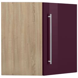 Eckh&auml;ngeschrank KOCHSTATION "KS-Samos", lila (aubergine hochglanz, eiche sonoma), B:60cm H:57cm T:34cm, Schr&auml;nke, Eckh&auml;ngeschrank, mit Metallgriff