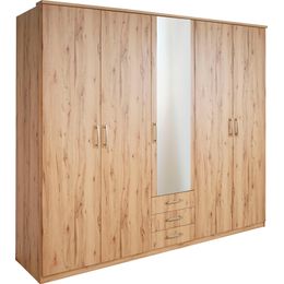 Kleiderschrank Priess "Husum", beige (astkernbuchefarben), B:231cm H:196cm T:57cm, Holzwerkstoff, Schr&auml;nke, Kleiderschrank, mit dekorativen Kranz, wahlweise mit Schubk&auml;sten