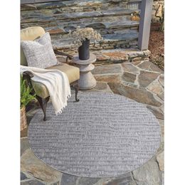 Teppich Carpet City "In-& Outdoorteppich Santorini 450, 3D-Effekt, Gestreift", grau (anthrazit), H:5mm &Oslash;:120cm, Polypropylen, Teppiche, Teppich, Wetterfest & UV-best&auml;ndig f&uuml;r Terrasse, Balkon, K&uuml;che, Flur