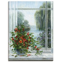 Wandbild Artland "Kapuzinerkresse am Fenster", grau (farbe bild(er): grau), B:60cm H:80cm, Bilder, auf Holzrahmen gespannt