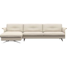 Ecksofa FLEXLUX "Glow Designsofa, bequem und komfortabel durch hochwertigen Sitzaufbau", wei&szlig; (warm wei&szlig;), B:305cm H:81cm T:158cm, 100% Echteder, Sofas, Ecksofa, L-Form, Modernes skandinavisches Design