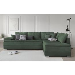 Ecksofa OTTO HOME "Night & Day L-Form, B: 324 cm", gr&uuml;n (flaschengr&uuml;n), B:324cm H:95cm T:218cm, Struktur ( 100% Polyester);Luxus-Microfaser (100% Polyester), Sofas, Ecksofa, mit Bettfunktion, Bettkasten & 3 Zierkissen, Boxspringbett 180x200 cm, Topseller