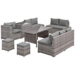 Gartenlounge-Set Konifera "Kalamos", grau, Polyrattan, Sitzm&ouml;bel-Sets, Gartenm&ouml;bel-Set, Polyrattan, Aluminium, 10 Personen, individuell aufstellbar