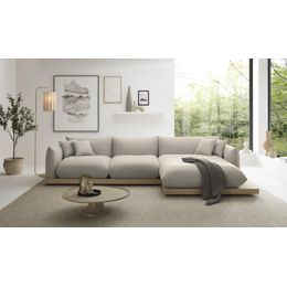Ecksofa OTTO HOME "Kalix L-Form, 323 cm - OTTO. Verl&auml;ssliche Qualit&auml;t.", beige (taupe), B:323cm H:75cm T:165cm, Sofas, Ecksofa, Designsofa, auf Holzplateau, Strukturstoff, hoher Sitzkomfort, Topseller