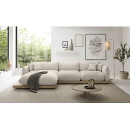 Ecksofa OTTO HOME "Kalix L-Form, 323 cm - OTTO. Verl&auml;ssliche Qualit&auml;t.", hellbeige, B:323cm H:75cm T:165cm, Sofas, Ecksofa, Designsofa, auf Holzplateau, Strukturstoff, hoher Sitzkomfort