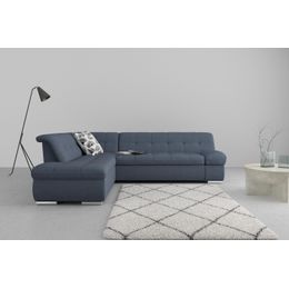 Ecksofa DOMO collection "Mona L-Form bequem und komfortabel, Breite 271cm, L-Form", blau (blaugrau), B:271cm H:80cm T:213cm, Struktur fein 100% Polyester;Chenilleoptik 100% Polyester, Sofas, Ecksofa, wahlweise mit Bett- und Armlehnfunktion