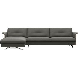 Ecksofa FLEXLUX "Glow, super bequem durch hochwertigem Sitzaufbau mit Federkern, L-Form", grau (warm mineral grau), B:305cm H:81cm T:158cm, 100% Echteder, Sofas, Ecksofa, Modernes skandinavisches Design