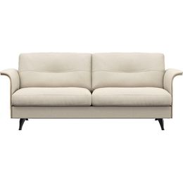 2,5-Sitzer FLEXLUX "Glow Sofa, Couch, Premium-Sitzkomfort: Kaltschaum & Federkern", wei&szlig; (warm wei&szlig;), B:191cm H:81cm T:91cm, 100% Echteder, Sofas, Armlehnenblende in ge&ouml;lter Eiche, Fu&szlig; schwarz