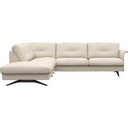 Ecksofa FLEXLUX "Glow, super bequem durch hochwertigem Sitzaufbau mit Federkern, L-Form", wei&szlig; (warm wei&szlig;), B:268cm H:81cm T:224cm, 100% Echteder, Sofas, Ecksofa, Skandinavisches Design, In hochwertiger Verarbeitung