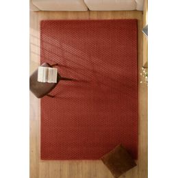 Teppich Wecon Home "Castello THREE", kamin rot, B:160cm H:7mm L:230cm, Schurwolle, Teppiche, Teppich, Schurwolle, Kurzflor mit Hoch-Tief-Effekt, Wohnzimmer, Punktmuster