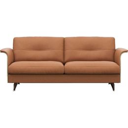 2,5-Sitzer FLEXLUX "Glow Sofa, Couch", braun (modern cognac braun), B:191cm H:81cm T:91cm, 100% Echteder, Sofas, Premium-Sitz: Kaltschaum & Federkern, Arml. ge&ouml;lte Eiche, Fu&szlig; Alu