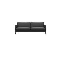 3-Sitzer FLEXLUX "Fiore, super Sitzkomfort durch Kaltschaum im Sitz", schwarz (deep schwarz), B:214cm H:85cm T:92cm, 100% Echteder, Sofas, schmale Armlehnen, F&uuml;&szlig;e Alu+schwarz