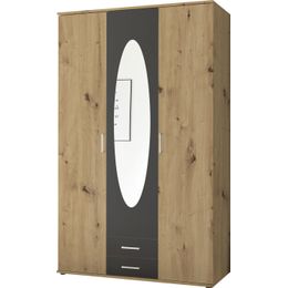 Kleiderschrank Schlafkontor "Kassel", braun (artisan eiche, graphit), B:120cm H:195cm T:55cm, Melamin, Schr&auml;nke, Kleiderschrank
