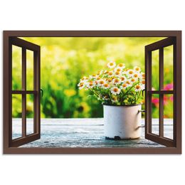Alu-Dibond-Druck Artland "Fensterblick Garten mit G&auml;nsebl&uuml;mchen", braun (farbe bild(er): braun), B:70cm H:50cm, Bilder, f&uuml;r Innen- und Au&szlig;enbereich geeignet, Outdoorbild