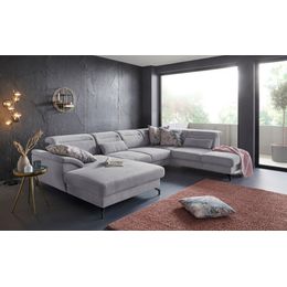 Sit & More Wohnlandschaft SIT & MORE "Percy U-Form", silber, B:343cm H:77cm T:235cm, Sofas, Wohnlandschaft, 12 cm Fu&szlig;h&ouml;he, Sitztiefenverstellung, wahlweise in 2 Fu&szlig;farben
