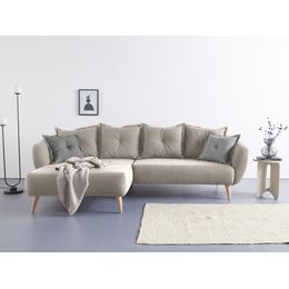 Ecksofa Home Affaire "Baggio formsch&ouml;ne Polsterecke, bequem, Breite 277cm, L-Form", grau (taupe), B:277cm H:80cm T:162cm, Sofas, Ecksofa, Zierkissen inklusive