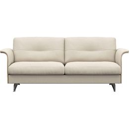 2,5-Sitzer FLEXLUX "Glow Sofa, Couch", wei&szlig; (warm wei&szlig;), B:191cm H:81cm T:91cm, 100% Echteder, Sofas, Premium-Sitz: Kaltschaum & Federkern, Arml. ge&ouml;lte Eiche, Fu&szlig; Alu