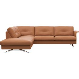 Ecksofa FLEXLUX "Glow, super bequem durch hochwertigem Sitzaufbau mit Federkern, L-Form", braun (modern cognac braun), B:268cm H:81cm T:224cm, 100% Echteder, Sofas, Ecksofa, Skandinavisches Design, In hochwertiger Verarbeitung
