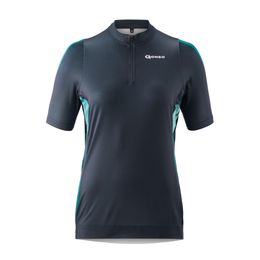 Radtrikot Gonso "LESIMA", Damen, Gr. 48, blau (nachtblau), 92% Recyceltes Polyester, 8% Elasthan, Rundhals, Trikots, Damen MTB-Radshirt kurzarm, leichtes Fahrradtrikot mit RV-Tasche