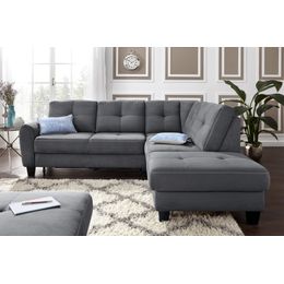 Sit & More Ecksofa SIT & MORE "Varese L-Form", grau (dunkelgrau), B:240cm H:91cm T:214cm, Luxus-Microfaser (100% Polyester)IStruktur fein (100% Polyester)IFlachgewebe (95% Polyester, 5% Polyamid), Sofas, Ecksofa, mit Federkern, wahlweise mit Bettfunktion und Stauraum