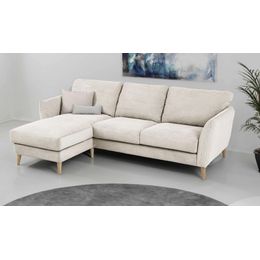 Ecksofa Home Affaire "MARSEILLE (242/152cm),L-Form, Rec. rechts/links", beige (natural), B:242cm H:88cm T:152cm, 100% Polyester, Sofas, Ecksofa, Massivholzbeine aus Eiche, in verschieden Bez&uuml;gen und Farbvarianten