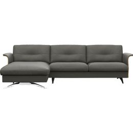 Ecksofa FLEXLUX "Glow, super bequem durch hochwertigem Sitzaufbau mit Federkern, L-Form", grau (warm mineral grau), B:273cm H:81cm T:158cm, 100% Echteder, Sofas, Ecksofa, Modernes skandinavisches Design