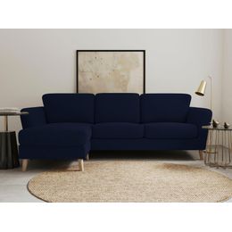 Ecksofa Home Affaire "MARSEILLE (242/152cm),L-Form, Rec. rechts/links", blau, B:242cm H:88cm T:152cm, 85% Polypropylene, 15% Polyester, Sofas, Ecksofa, Massivholzbeine Eiche, Landhausstil, Wellenunterfederung