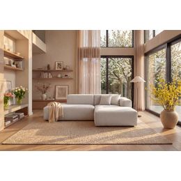 Ecksofa Home Affaire "Noord mit Kedernaht, Breite 227 cm, L-Form", beige (cream), B:227cm H:71cm T:161cm, 94% Polyester; 6% Nylon, Sofas, Ecksofa, Cord, Struktur, Webstoff, mit Wellenunterfederung, Massivholzrahmen