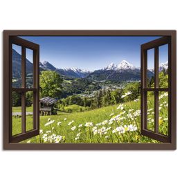 Wandbild Artland "Fensterblick Bayerischen Alpen", braun (farbe bild(er): braun), B:130cm H:90cm, Bilder, als Leinwandbild, Poster, Wandaufkleber in verschied. Gr&ouml;&szlig;en