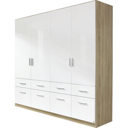 Dreht&uuml;renschrank Rauch "Kleiderschrank Schrank Garderobe Schlafzimmerschrank CELLE", wei&szlig; (eiche sonoma, hochglanz wei&szlig;, griffe alu), B:181cm H:197cm T:54cm, Holzwerkstoff, Schr&auml;nke, Dreht&uuml;renschrank, in 4 Breiten und 2 H&ouml;hen, optional mit Schubk&auml;sten MADE IN GERMANY