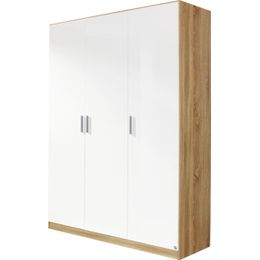 Dreht&uuml;renschrank Rauch "Kleiderschrank Schrank Garderobe Schlafzimmerschrank CELLE", wei&szlig; (eiche sonoma, hochglanz wei&szlig;, griffe alu), B:136cm H:210cm T:54cm, Holzwerkstoff, Schr&auml;nke, Dreht&uuml;renschrank, in 4 Breiten und 2 H&ouml;hen, optional mit Schubk&auml;sten MADE IN GERMANY