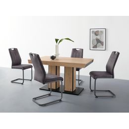 Essgruppe Hela "Tisch ausziehbar 140 -220 cm", braun (braun, anthrazit, grau), Microfaser Polyester, Synchron-Auszug, Holzwerkstoff, Metall, Polyester, Sitzm&ouml;bel-Sets, Essgruppe, Belastbarkeit 140 KG, bequem gepolstert mit Griff