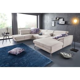 Sit & More Wohnlandschaft SIT & MORE "Percy U-Form", beige (linen), B:343cm H:77cm T:235cm, Sofas, Wohnlandschaft, 12 cm Fu&szlig;h&ouml;he, Sitztiefenverstellung, wahlweise in 2 Fu&szlig;farben