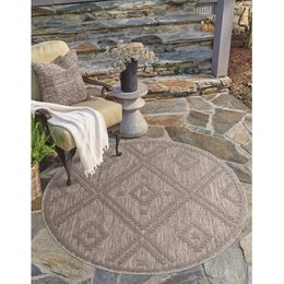 Teppich Carpet City "In-& Outdoorteppich Santorini 454, 3D-Effekt, Raute-Optik", braun, H:5mm &Oslash;:120cm, Polypropylen, Teppiche, Teppich, Wetterfest & UV-best&auml;ndig f&uuml;r Terrasse, Balkon, K&uuml;che, Flur