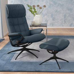 Relaxsessel stressless "London", blau (atlantic blau batick), B:80cm H:116cm T:71cm, Leder BATICK: durchgef&auml;rbtes und genarbtes M&ouml;belleder;Leder PALOMA: durchgef&auml;rbtes Semianilin-M&ouml;belleder;ROHLEDER Stoff Q2 FARON (100% Polyester im Flor, Grundgewebe: 50% Polyester, 50% Polyacryl), Sessel, Relaxsessel, mit Hocker, High Back, mit Star Base, Gestell Schwarz