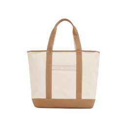 Tragetasche Tommy Hilfiger "TH SUMMER CANVAS TOTE", Damen, Gr. B/H/T: 48cm x 37cm x 18cm, braun (natur, hellbraun), Textil, Taschen, Damen Henkeltasche, Beuteltasche, Strandtasche mit Kontrastbesatz