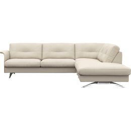 Ecksofa FLEXLUX "Glow, super bequem durch hochwertigem Sitzaufbau mit Federkern, L-Form", wei&szlig; (warm wei&szlig;), B:268cm H:81cm T:224cm, 100% Echteder, Sofas, Ecksofa, Skandinavisches Design, In hochwertiger Verarbeitung