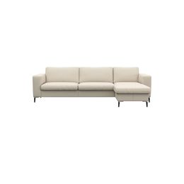 Ecksofa FLEXLUX "Fiore, superbequemer Sitzkomfort durch Kaltschaum im Sitz, L-Form", wei&szlig; (warm wei&szlig;), B:262cm H:85cm T:92cm, 100% Echteder, Sofas, Ecksofa, breite Armlehnen, F&uuml;&szlig;e Alu+schwarz