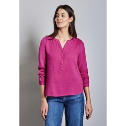 Langarmbluse Street One, Damen, Gr. 42, pink (royal fuchsia), Web, 100% Baumwolle, unifarben, normal normal, Rundhals, B&uuml;ndchen, Blusen, aus reiner Baumwolle