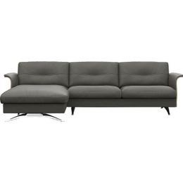 Ecksofa FLEXLUX "Glow bequem und komfortabel durch hochwertigen Sitzaufbau, L-Form", grau (warm mineral grau), B:273cm H:81cm T:158cm, 100% Echteder, Sofas, Ecksofa, Modernes skandinavisches Design
