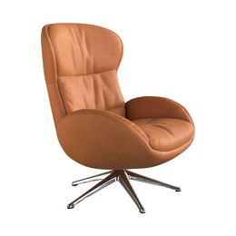 Relaxsessel FLEXLUX "Haze, hervorragender Komfort, Alu Fu&szlig;, organisches Design, ergonomisch", braun (cognac), B:70cm H:104cm T:79cm, 100% Echtleder, Sessel, Relaxsessel, R&uuml;ckenteilverstellung, drehbar, Fu&szlig; Alu