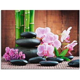 Glasbild Artland "Spa Konzept Zen Steinen Orchideen", pink (farbe bild(er): pink), B:80cm H:60cm, Bilder, in verschiedenen Gr&ouml;&szlig;en