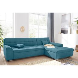Ecksofa DOMO collection "Aversa, moderne Steppung, geschwungene Armlehnen, Breite 267cm", blau (t&uuml;rkis), B:267cm H:83cm T:178cm, Struktur weich (100% Polyester);Luxus-Microfaser (100% Polyester);Struktur (100% Polyester), Sofas, Ecksofa, L-Form, wahlweise mit Bettfunktion