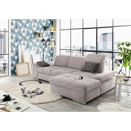 Ecksofa "SO4100 V", grau (elefant), B:284cm H:80cm T:190cm, SET ONE BY Musterring, Sofas, Ecksofa, mit verstellbaren Kopfteilen, wahlweise mit Funktionen, Cord-Bezug