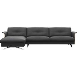 Ecksofa FLEXLUX "Glow, super bequem durch hochwertigem Sitzaufbau mit Federkern, L-Form", schwarz (deep schwarz), B:305cm H:81cm T:158cm, 100% Echteder, Sofas, Ecksofa, Modernes skandinavisches Design
