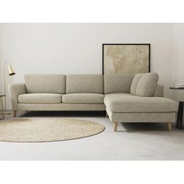 Ecksofa Home Affaire "MARSEILLE 278/202 cm, L-Form, Ottom. rechts/links, verschiedene Bez&uuml;ge", braun (cappuccino), B:278cm H:88cm T:202cm, Webstoff (100% Polyester);Struktur fein (58% Polyester, 22% Polypropylen);Filzoptik (100% Polyester), Sofas, Ecksofa, Massivholzbeine Eiche, Landhausstil, Wellenunterfederung